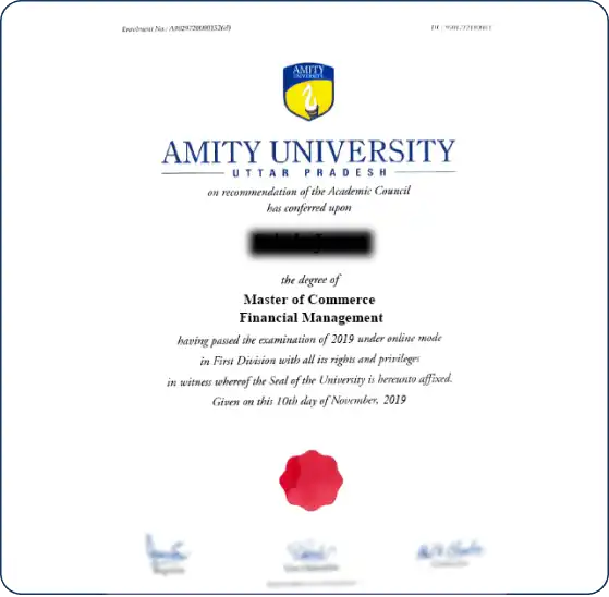 Amity Online| Master of Commerce(M.Com) Financial Management